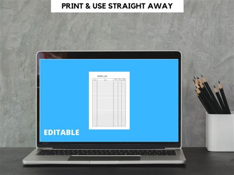 Editable Work Log Printable Time Spent Tracker Timelog Working Hours Business Start Up Work