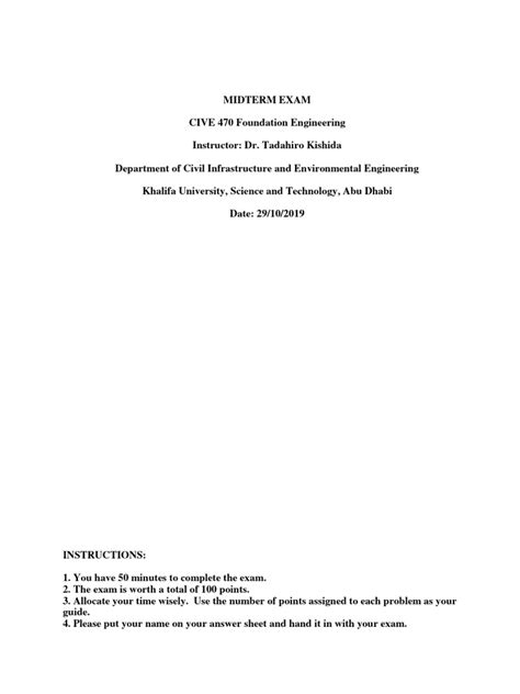 Midterm Cive 470 Foundation Engineering Fall 2019 Solution Pdf