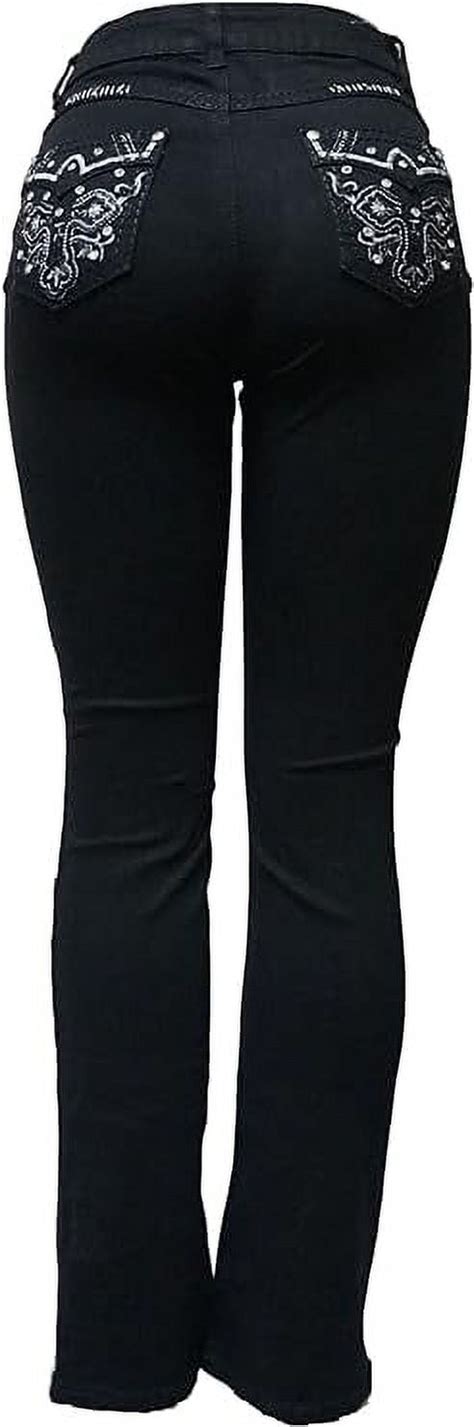 Jack Davidhandy Womens Rhinestone Bootcut Stretchy Denim Jeans Pants
