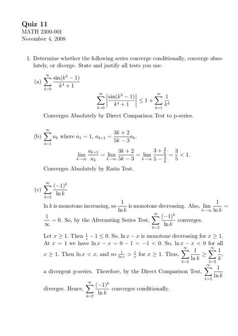 Solutions To Quiz 11 Analytic Geometry And Calculus Ii Math 2300 Docsity