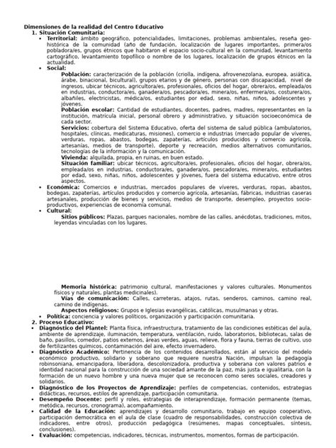 Dimensiones De La Realidad Del Centro Educativo Pdf Agricultura