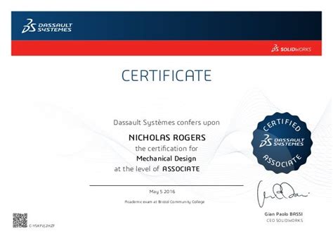 Cswa Certificate Solidworks Associate