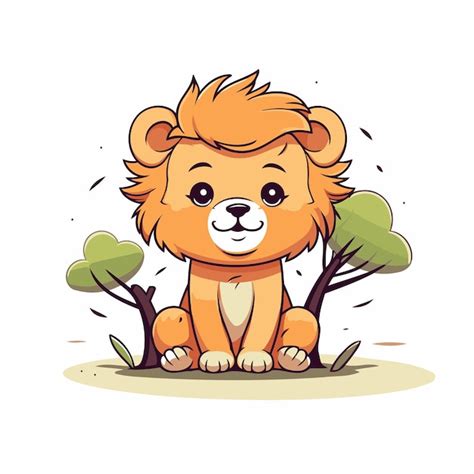 Premium Vector Cute Cartoon Lion Sitting On The Ground Vector