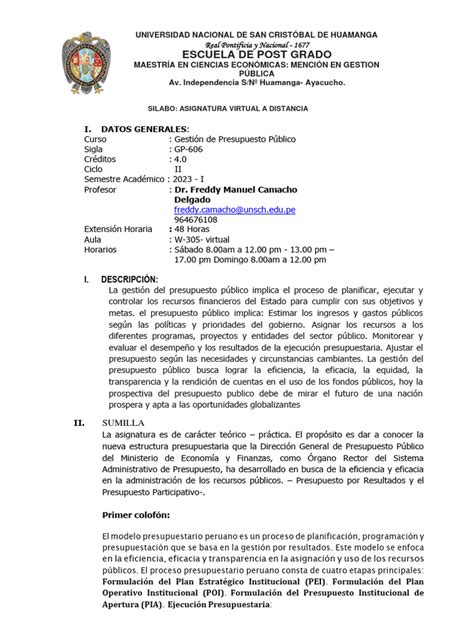 Ok Silabo Gestion De Presupuesto Publico Pdf Presupuesto