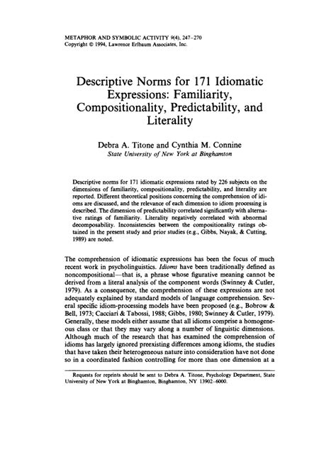 Pdf Descriptive Norms For 171 Idiomatic Expressions Familiarity