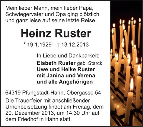 Traueranzeigen Von Heinz Ruster Vrm Trauer De