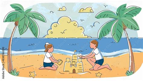 해변에서 노는 아이들 Stock Illustration Adobe Stock