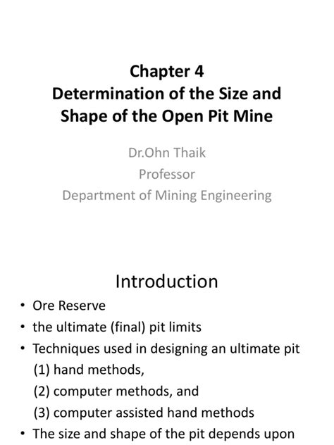 determination of the size and shape of the open pit mine pdf mining