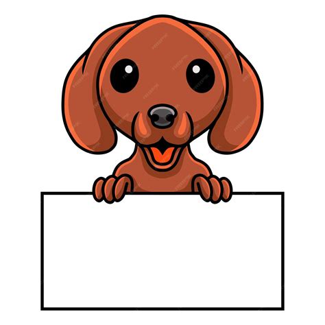 Dibujos Animados Lindo Perro Salchicha Con Cartel En Blanco Vector