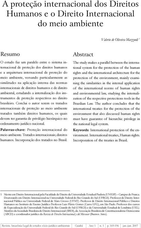 A proteção internacional dos direitos humanos e o Direito Internacional do meio ambiente PDF