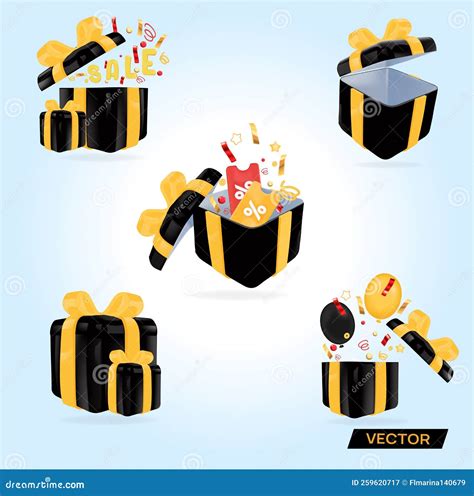 Conjunto De Iconos De Cajas Negras Con Un Arco Amarillo Ilustración Del Vector Ilustración De