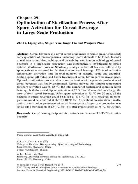 031 Chapter 29 Optimization Of Sterilization Process After Spore Activation For Cereal Beverage