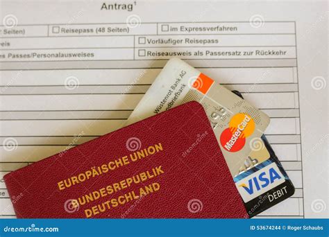 Mastercard And Visa Card On A German Passport Application Form