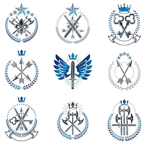 Premium Vector Vintage Weapon Emblems Set Heraldic Coat Of Arms