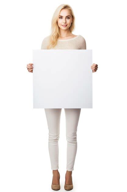 Premium Photo Female Caucasian Model Blank Sign Display Ai Generated