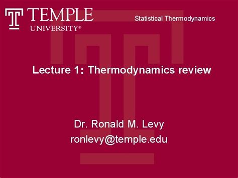 Statistical Thermodynamics Lecture 1 Thermodynamics Review Dr Ronald