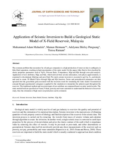 pdf application of seismic inversion to build a geological static