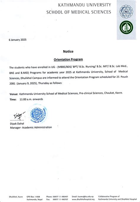 Orientation Notice For Student Enrolled In Ug Mbbsbdsbptbsc