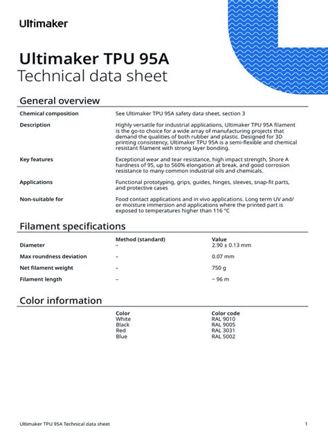 Ultimaker Tpu 95a Technical Data Sheet Pdf Yield Engineering Strength Of Materials