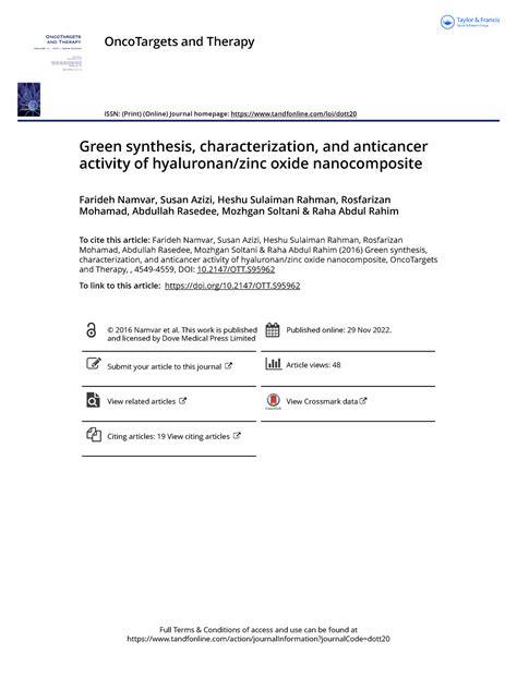 Green Synthesis Characterization And Anticancer Activity Of Hyaluronan