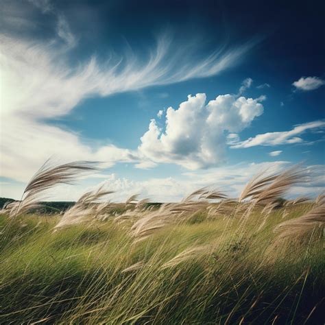 Premium Photo Field Of Grass Blowing In The Wind