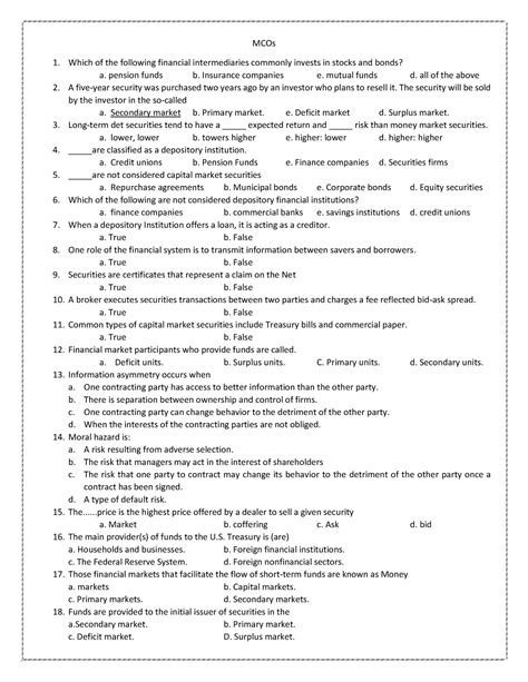 Mcos Test Bank Mcos Which Of The Following Financial Intermediaries