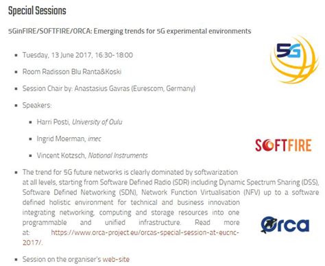 Session On Emerging Trends For G Experimental Environments At EUCNC GinFIRE