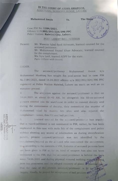 Syed Waseem Iqbal On Linkedin Lawyer Bail Murder Lahore Session