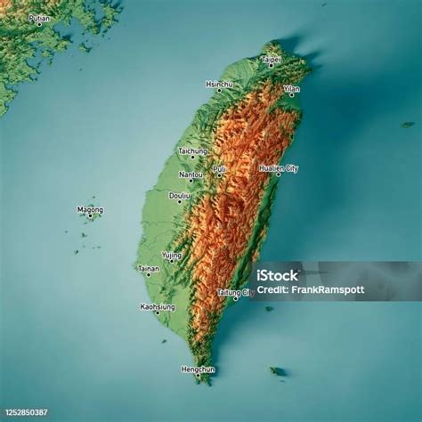 대만 3d 렌더링 지형지도 색상 도시 대만에 대한 스톡 사진 및 기타 이미지 대만 지도 섬 Istock