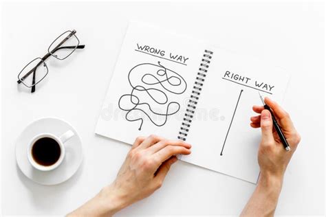 Open Notepad With Concept Of Right And Wrong Strategy In Hands Top View Stock Image Image