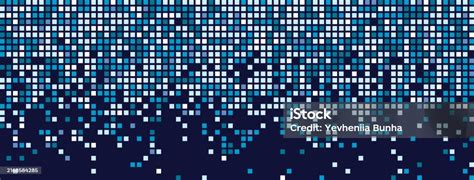 용해되는 직사각형 점과 그라디언트 모자이크 질감이 있는 디지털 배경 파란색 픽셀로 만든 어두운 추상 배경입니다 Ector 기하학적 사각형 요소의 그리드에 대한 그림입니다