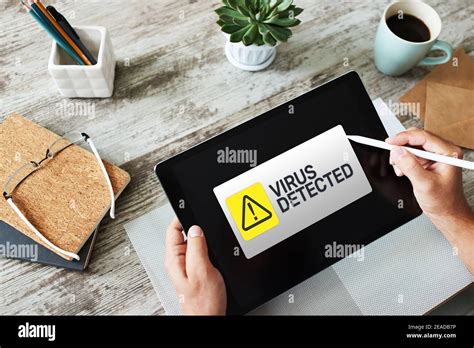 Virus Detected Warning Message On Screen Cyber Security Breach Data Protection Internet And
