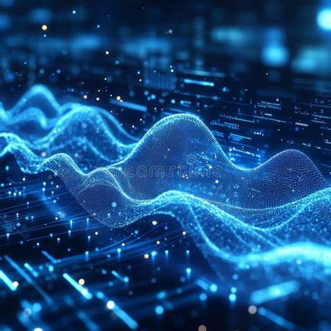 Abstract Digital Waveform In Blue Hues With Data Particles And Lines Stock Image Image Of