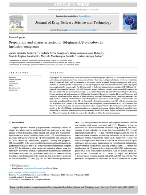 2020 Silva Et Al 6 Gingerol β Cyclodextrin Download Free Pdf