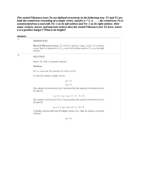 The Rooted Fibonacci Trees Tn Are Defined Recursively In The Following