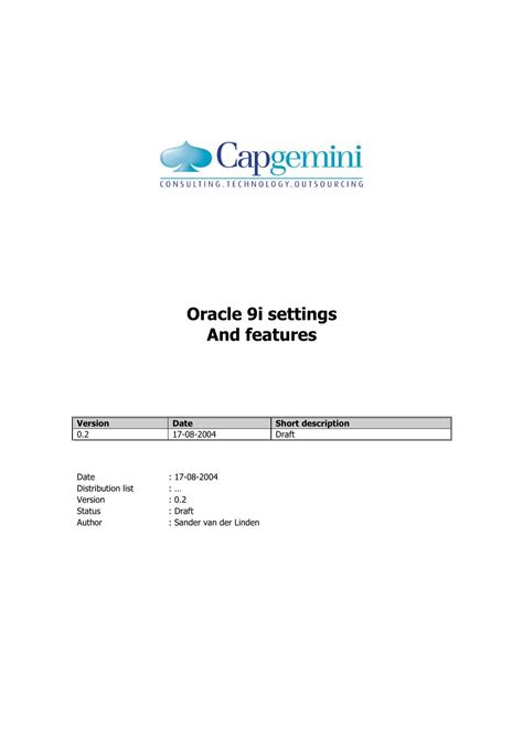 Oracle 9i Settings And Features Support