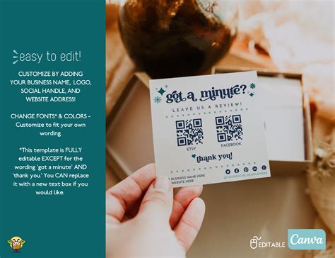 Editable Qr Code Review Card Template Canva Digital Download Etsy