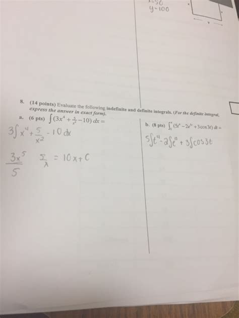 Solved Evaluate The Following Indefinite And Definite