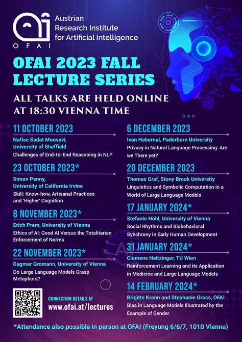 OFAI Fall Lecture Series Poster ALL TALKS ARE HELD ONLINE AT VIENNA TIME Austrian