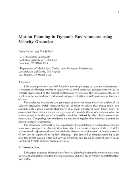 Pdf Motion Planning In Dynamic Environments Using Velocity Obstacles