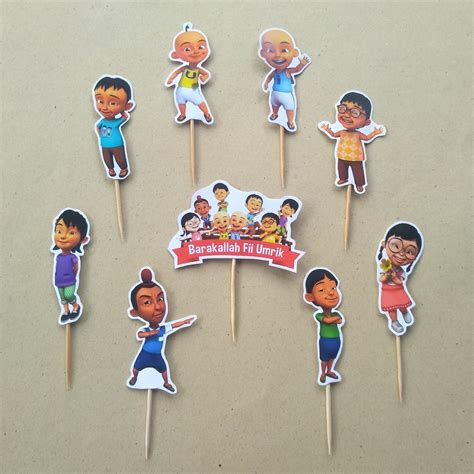 Jual Toper Karakter Upin Ipin Cake Topper Happy Birthday Selamat Ulang Tahun Barakallah Fii
