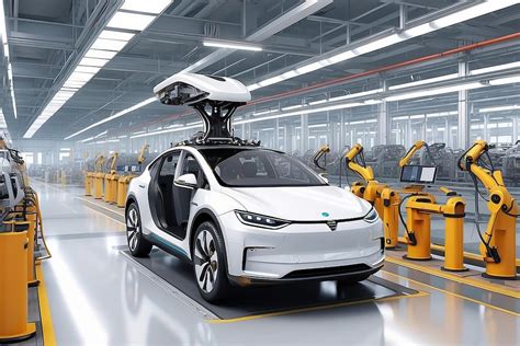 Automating Ev Car Production 3d Rendering Robot Assembly Line Premium Ai Generated Image