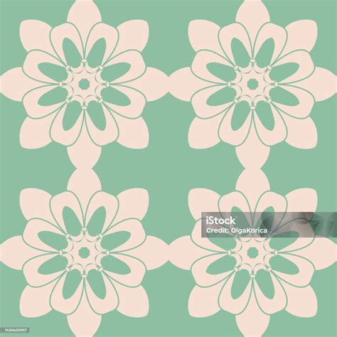 グリーンミントの背景にベージュの花パステルシームレスパターンベクターイラスト アネモネのベクターアート素材や画像を多数ご用意 アネモネ