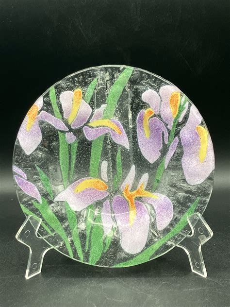 1684 Fused Glass Plate With Iris Pattern