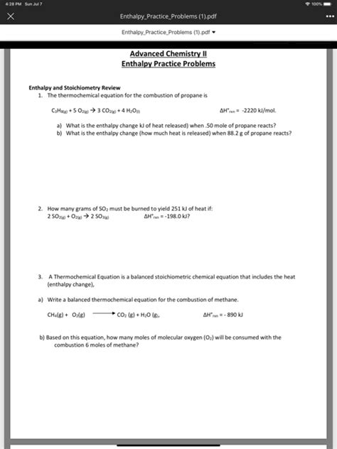 Solved 4 28 Pm Sun Jul 7 100 Enthalpy Practice Problems