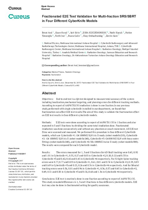 Pdf Fractionated E2e Test Validation For Multi Fraction Srssbrt In