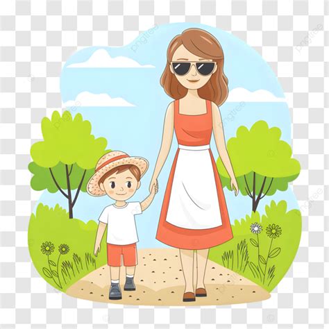 Mother And Son Standing In Park Love Holding Hand Mothers Mother And