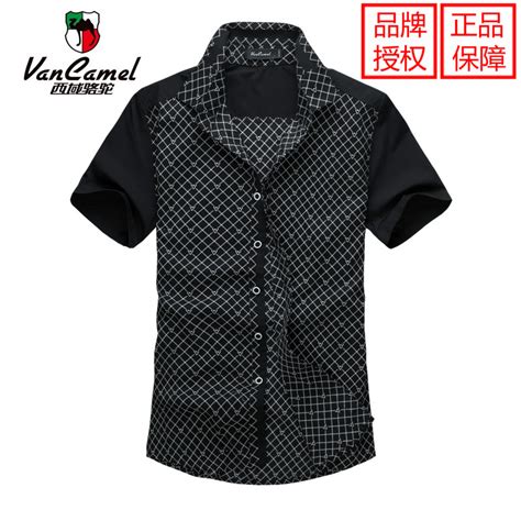 西域骆驼男装2014夏季新款黑色短袖衬衫日常休闲透气条纹短衬衣潮yl153153