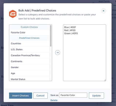 Bulk Add Predefined Choices Gravity Forms Documentation