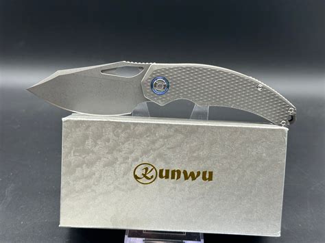 Kunwu Knives Padre Vanax Frame Lock Knife Stonewash Titanium 34 Sw